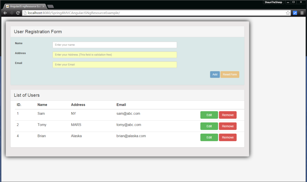 Spring 4 MVC+AngularJS CRUD Application using ngResource - WebSystique